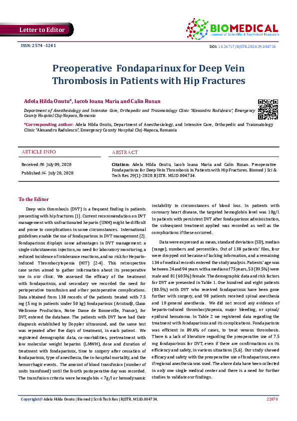 (PDF) Preoperative Fondaparinux for Deep Vein Thrombosis in Patients ...