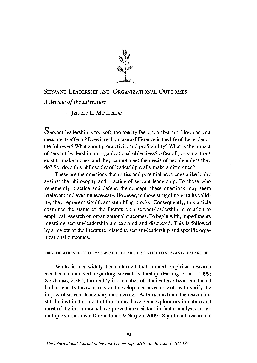 (PDF) Servant-Leadership and Organizational Outcomes: A Review of the ...