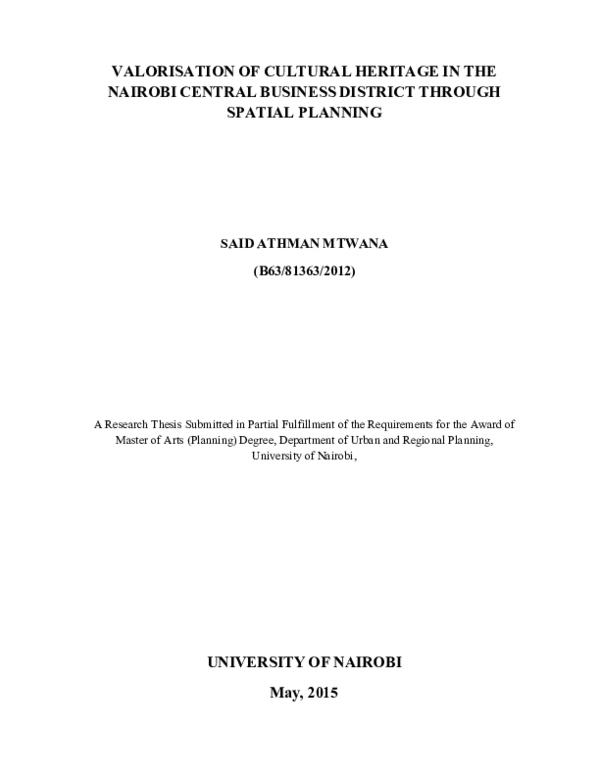 (PDF) Valorisation Of Cultural Heritage In The Nairobi Central Business ...
