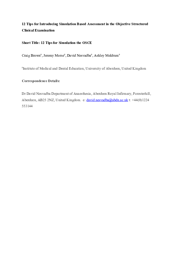 (PDF) Twelve tips for introducing simulation based assessment in the ...