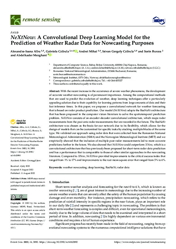 (PDF) NeXtNow: A Convolutional Deep Learning Model for the Prediction of Weather Radar Data for ...