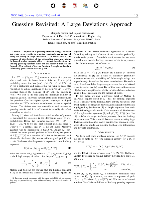 (PDF) Guessing Revisited: A Large Deviations Approach