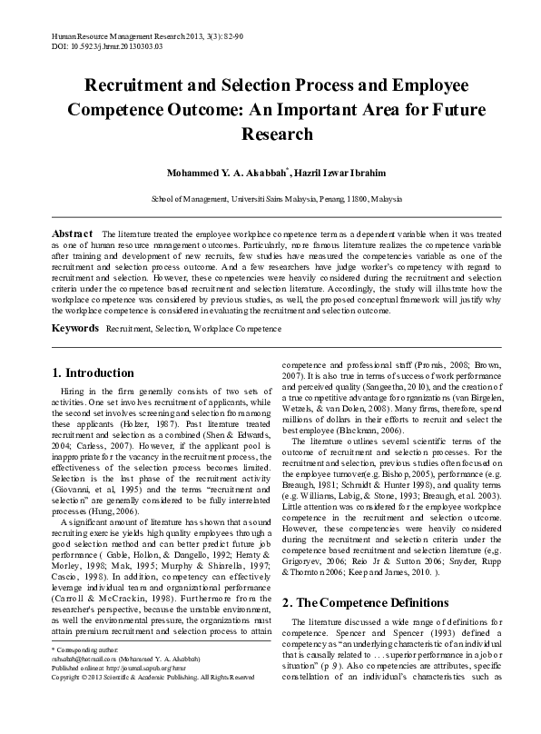 (PDF) Recruitment and Selection Process and Employee Competence Outcome ...