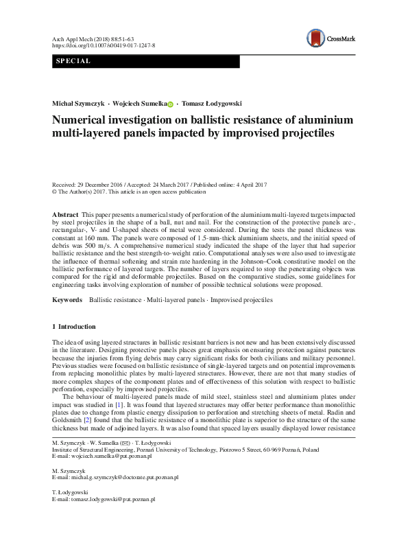(PDF) Numerical investigation on ballistic resistance of aluminium ...