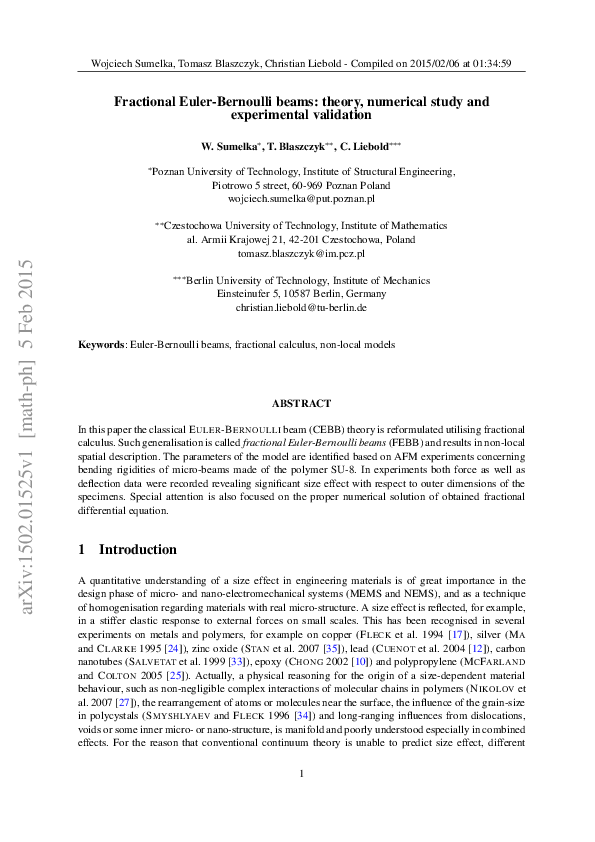 (PDF) Fractional Euler–Bernoulli beams: Theory, numerical study and experimental validation