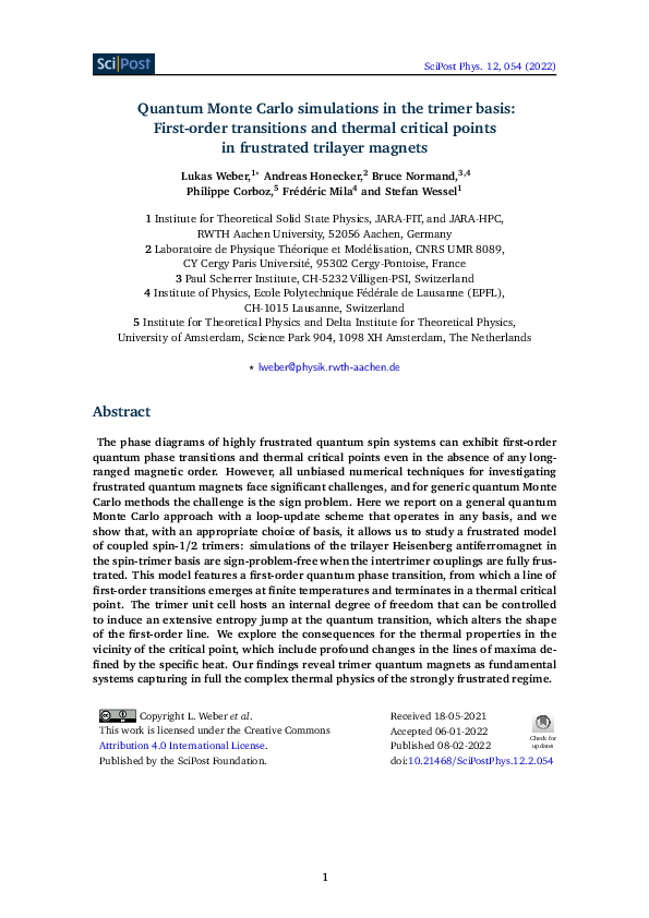 (PDF) Quantum Monte Carlo simulations in the trimer basis: first-order transitions and thermal ...