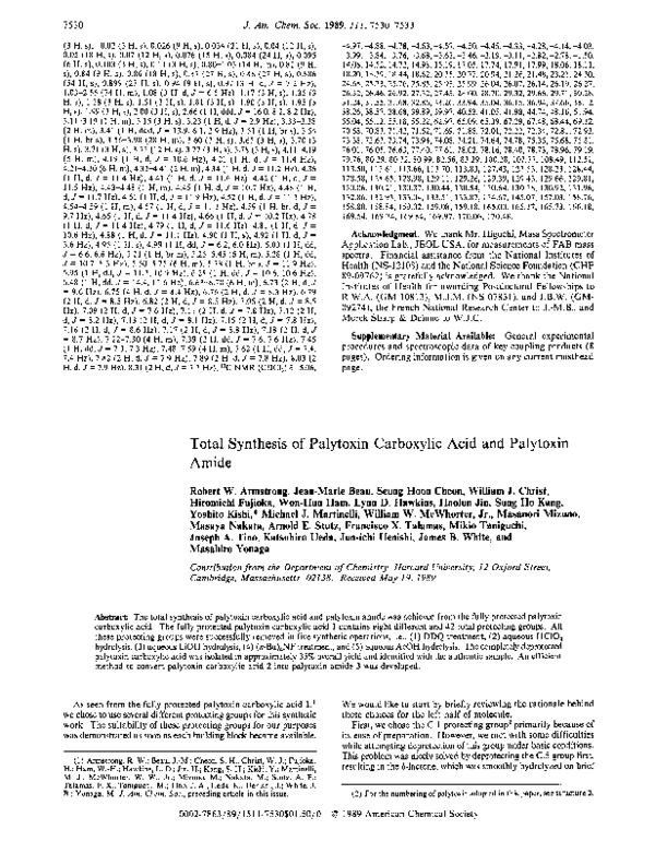 (PDF) Total synthesis of palytoxin carboxylic acid and palytoxin amide