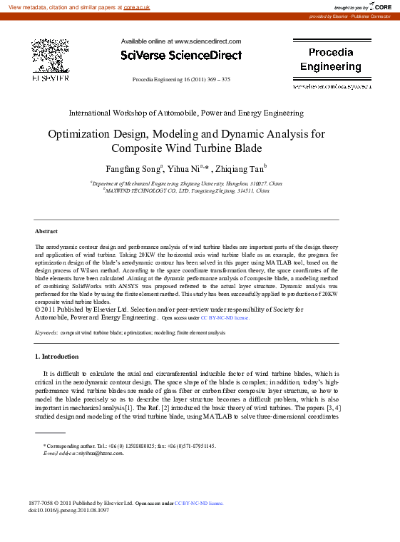 (PDF) Optimization Design, Modeling and Dynamic Analysis for Composite Wind Turbine Blade