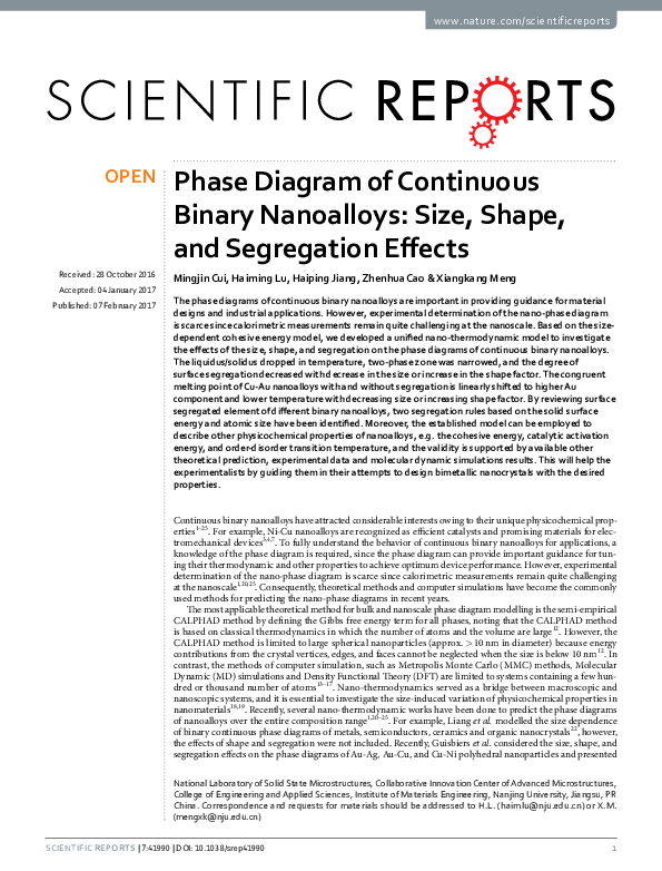 (PDF) Phase Diagram of Continuous Binary Nanoalloys: Size, Shape, and ...