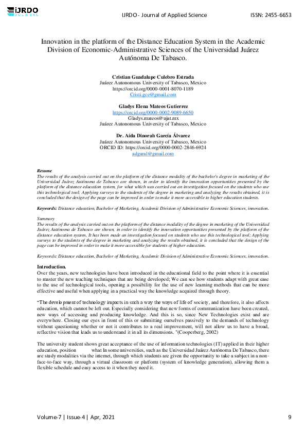 (PDF) Innovation in the platform of the Distance Education System in the Academic Division of ...