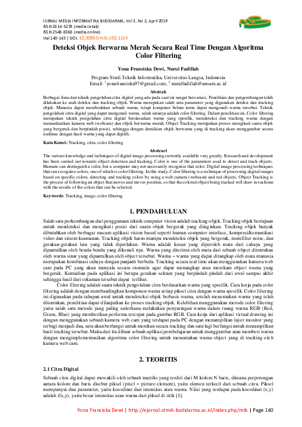 (PDF) Deteksi Objek Berwarna Merah Secara Real Time Dengan Algoritma ...