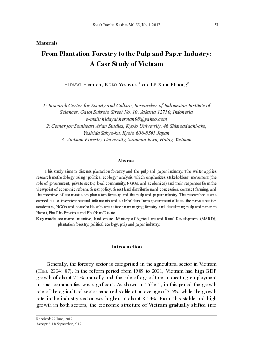 (PDF) From plantation forestry to the pulp and paper industry: A case ...