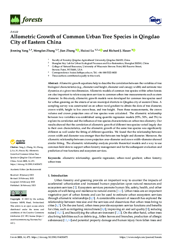 (PDF) Allometric Growth of Common Urban Tree Species in Qingdao City of ...