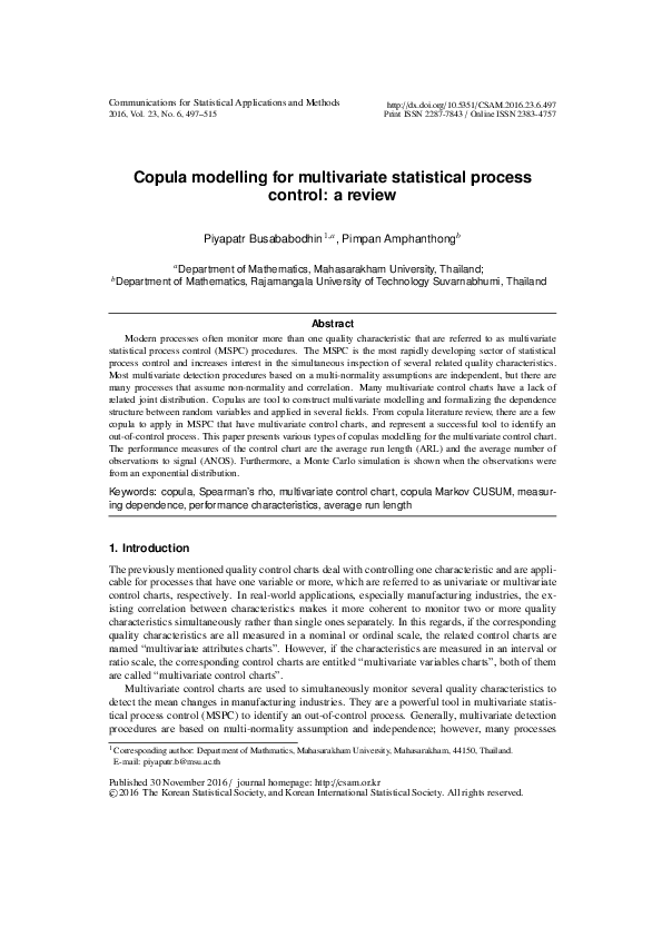 (PDF) Copula modelling for multivariate statistical process control: a ... (PDF) Copula modelling for multivariate statistical process control: a ...