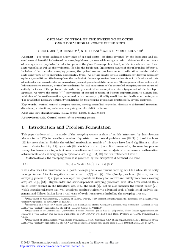 (PDF) Optimal control of the sweeping process over polyhedral controlled sets
