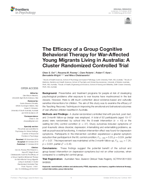 (PDF) The Efficacy of a Group Cognitive Behavioral Therapy for War-Affected Young Migrants ...