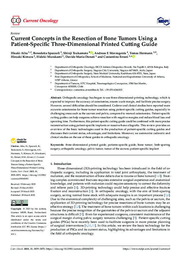 (PDF) Current Concepts in the Resection of Bone Tumors Using a Patient-Specific Three ...