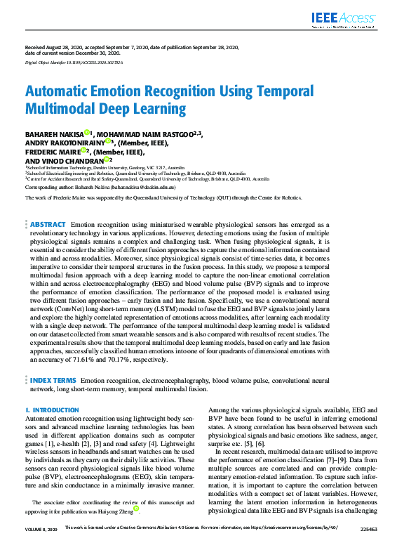 (PDF) Automatic Emotion Recognition Using Temporal Multimodal Deep Learning
