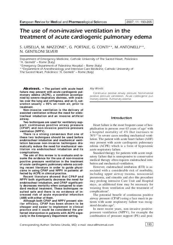 (PDF) The use of non-invasive ventilation in the treatment of acute ...