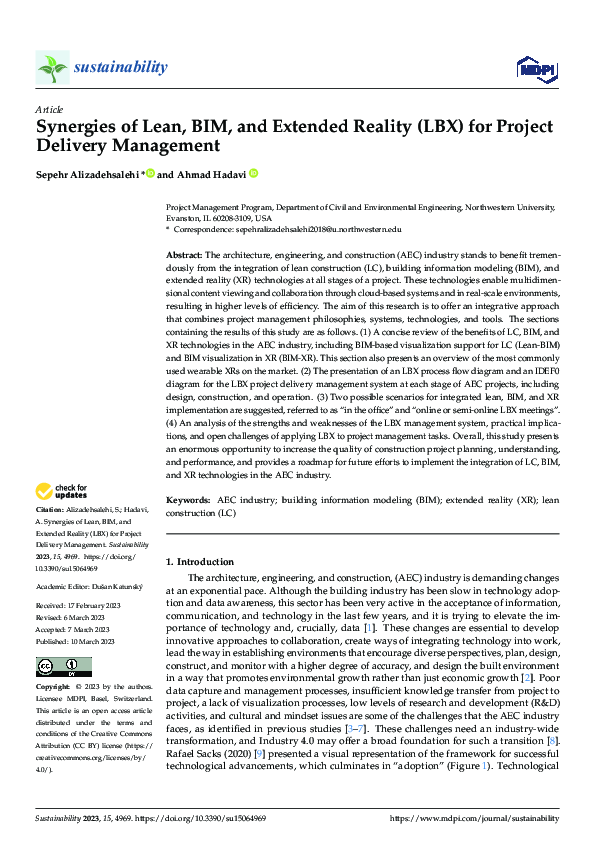 (PDF) Synergies of Lean, BIM, and Extended Reality (LBX) for Project ...