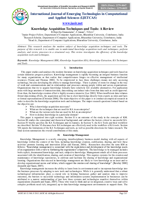 (PDF) Knowledge Acquisition Techniques and Tools: A Review