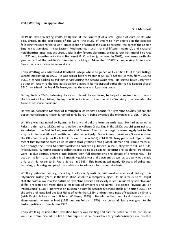 (PDF) Philip Whitting -an appreciation