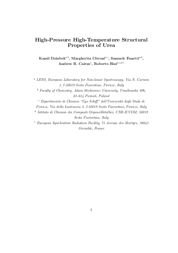 (PDF) High-Pressure High-Temperature Structural Properties of Urea
