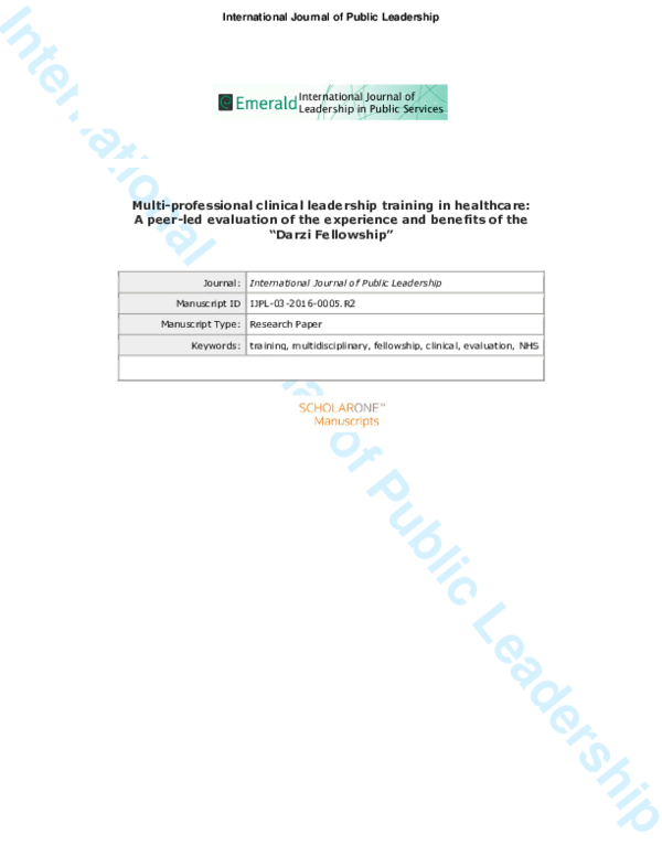 (PDF) Multi-professional clinical leadership training in healthcare (PDF) Multi-professional clinical leadership training in healthcare