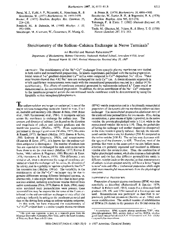 (PDF) Stoichiometry of the sodium-calcium exchanger in nerve terminals