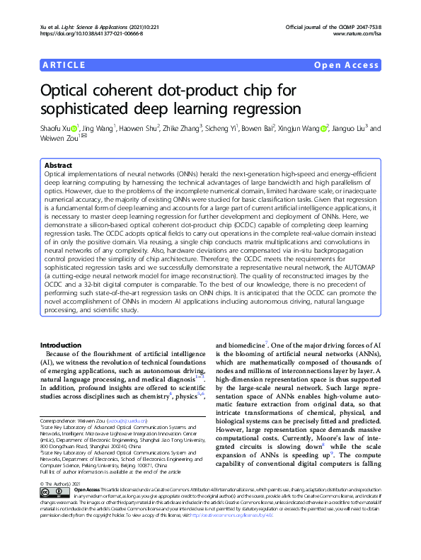 Pdf Optical Coherent Dot Product Chip For Sophisticated Deep Learning Regression