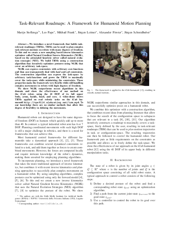 (PDF) Task-relevant roadmaps: A framework for humanoid motion planning