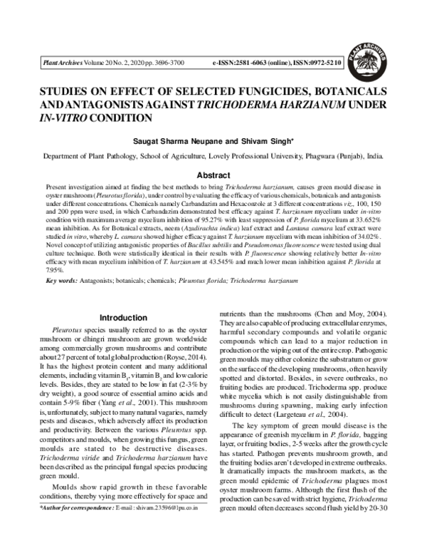 (PDF) Studies on Effect of Selected Fungicides, Botanicals and Antagonists Against Trichoderma ...