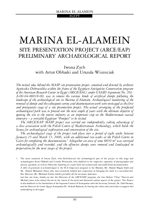 (PDF) Marina el-Alamein: Site presentation project (ARCE/EAP) preliminary archaeological report