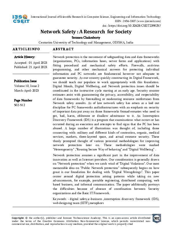 (PDF) Network Safety : A Research for Society
