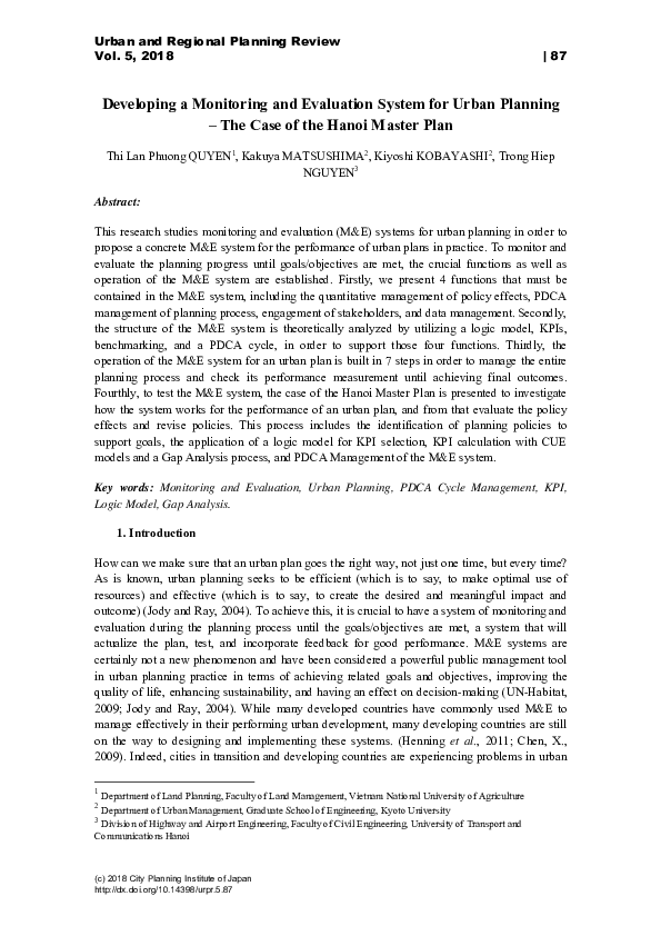 Pdf Developing A Monitoring And Evaluation System For Urban Planning
