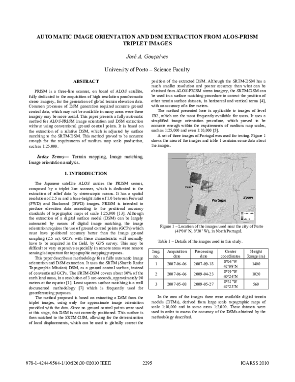 (PDF) Automatic image orientation and DSM extraction from ALOS-PRISM triplet images