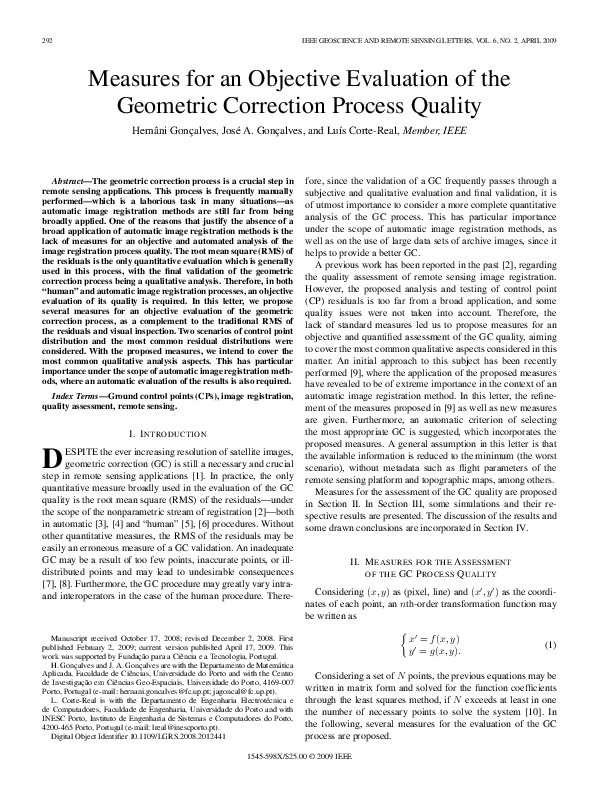 Pdf Measures For An Objective Evaluation Of The Geometric Correction