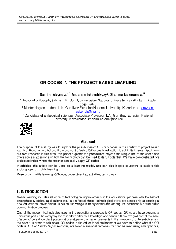(PDF) QR Codes in the Project-Based Learning