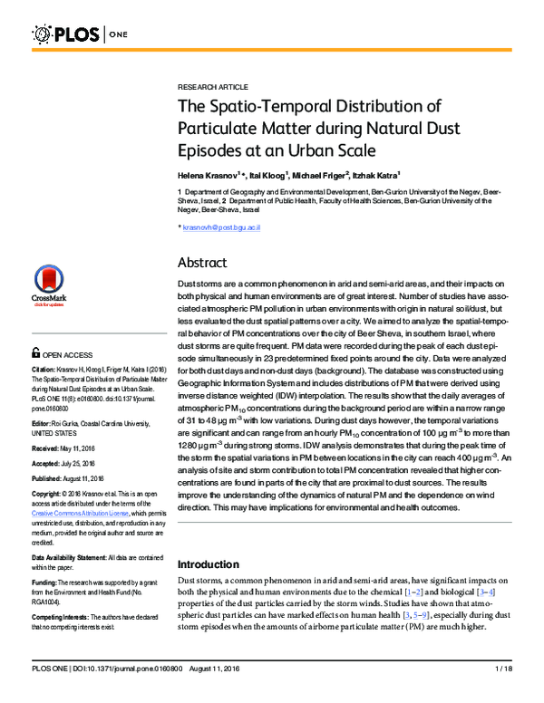 (PDF) The Spatio-Temporal Distribution of Particulate Matter during Natural Dust Episodes at an ...