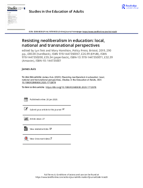 (PDF) Resisting neoliberalism in education: local, national and ...
