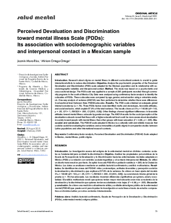 (PDF) Perceived Devaluation and Discrimination toward mental illness ...