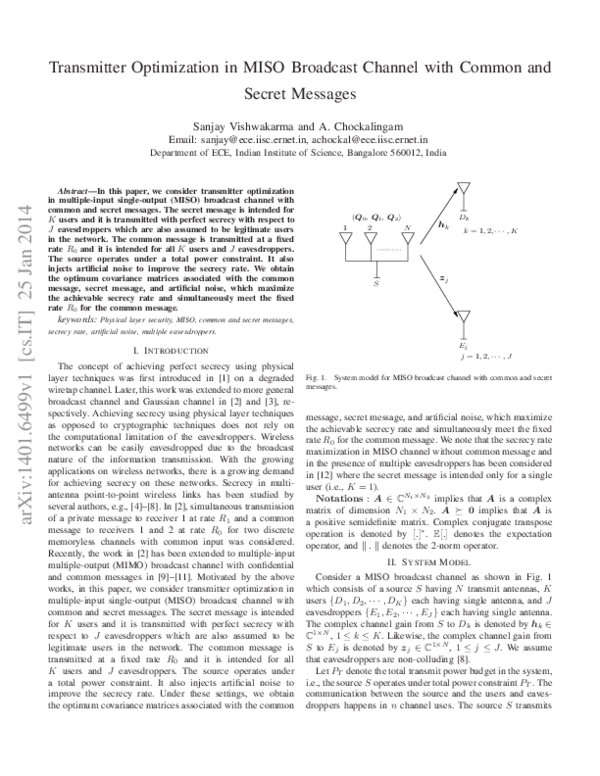 (PDF) Transmitter optimization in MISO broadcast channel with common ...