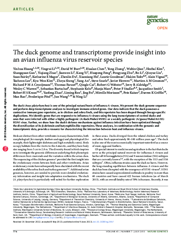(PDF) The duck genome and transcriptome provide insight into an avian ...