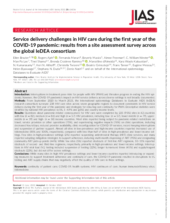 (PDF) Service delivery challenges in HIV care during the first year of ...
