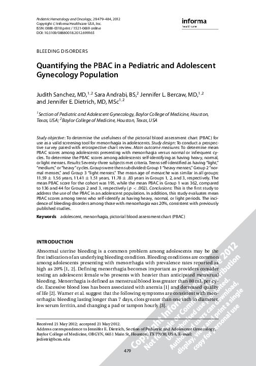 (PDF) Quantifying the PBAC in a Pediatric and Adolescent Gynecology ...