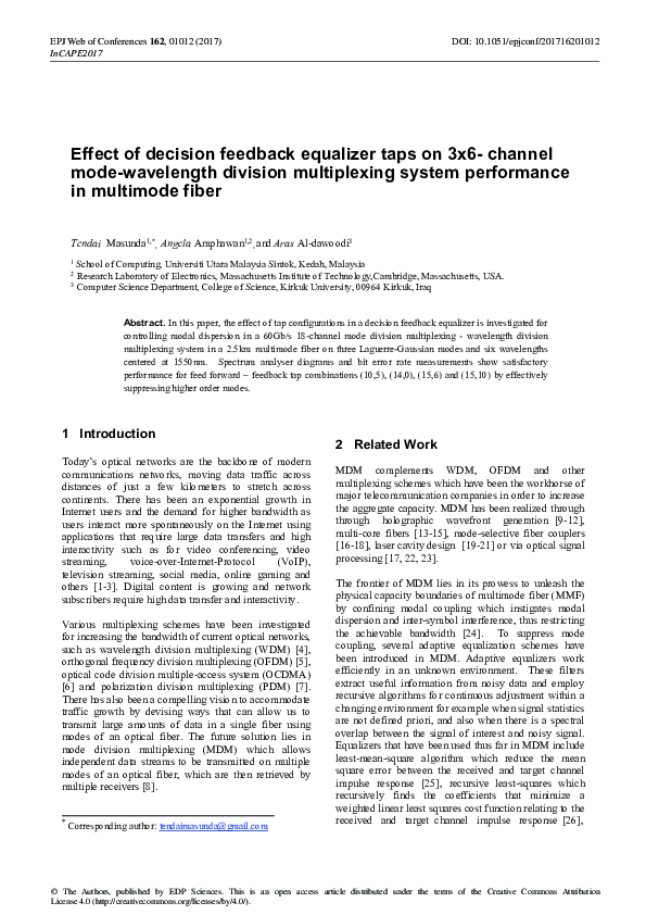 (PDF) Effect of decision feedback equalizer taps on 3×6- channel mode ...