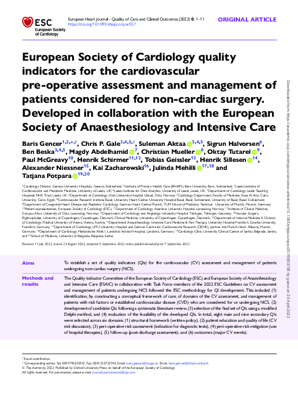 (PDF) European Society of Cardiology quality indicators for the cardiovascular pre-operative ...