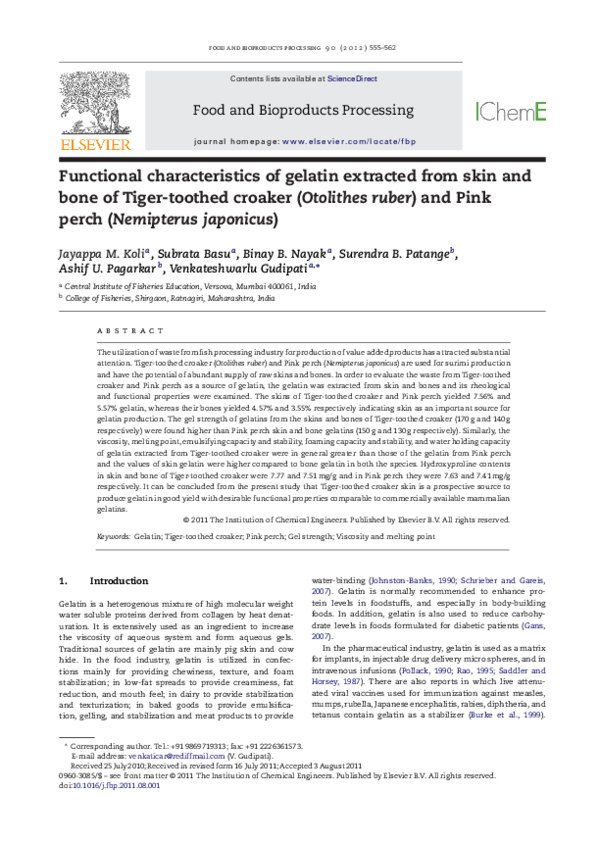 (PDF) Functional characteristics of gelatin extracted from skin and ...