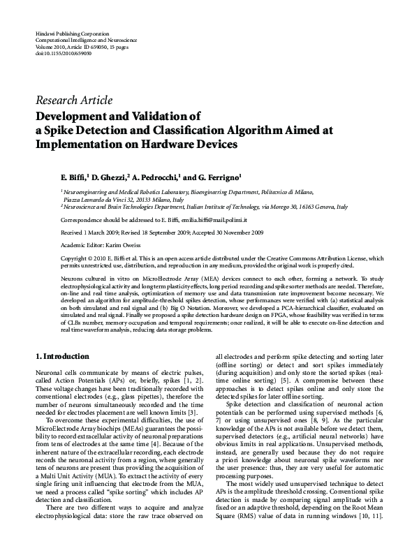 Pdf Development And Validation Of A Spike Detection And Classification Algorithm Aimed At