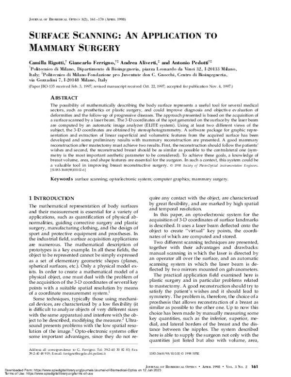 (PDF) Surface Scanning: An Application to Mammary Surgery | Giancarlo ...
